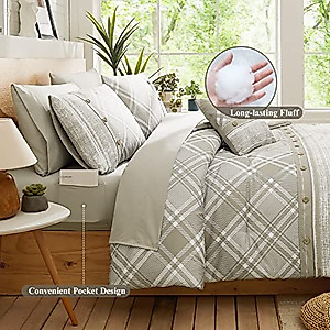 WRENSONGE Plaid Spliced King Comforter Set, 8 Pieces, Light Grey, 102"x 90"