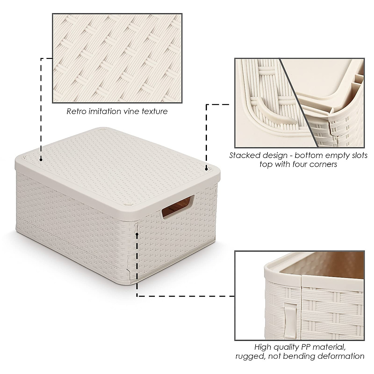 Pack of 4 Folding Storage Boxes with Lids Foldable Plastic Storage Bins Organizer Container Shelf Basket with Lid for Home Bedroom Closet Office