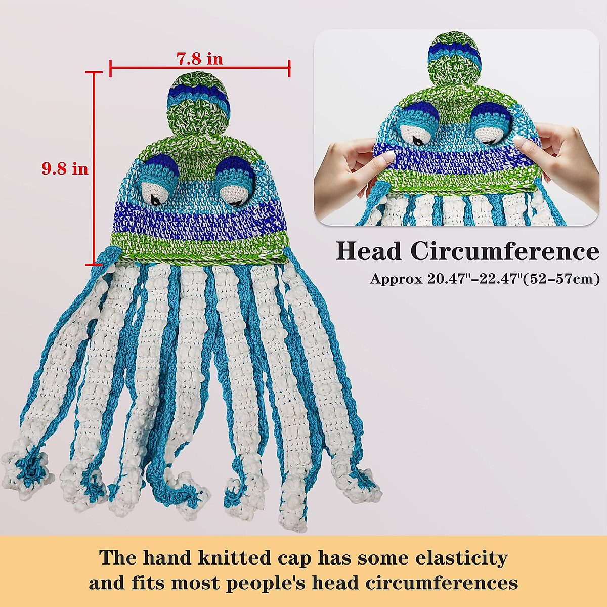 Aizami Knitted Winter Hat Knit Beanie Octopus Hat Unique Soft and Warm Hand Weave Hat for Women and Men Christmas Hat Blue-White, 7 1/8
