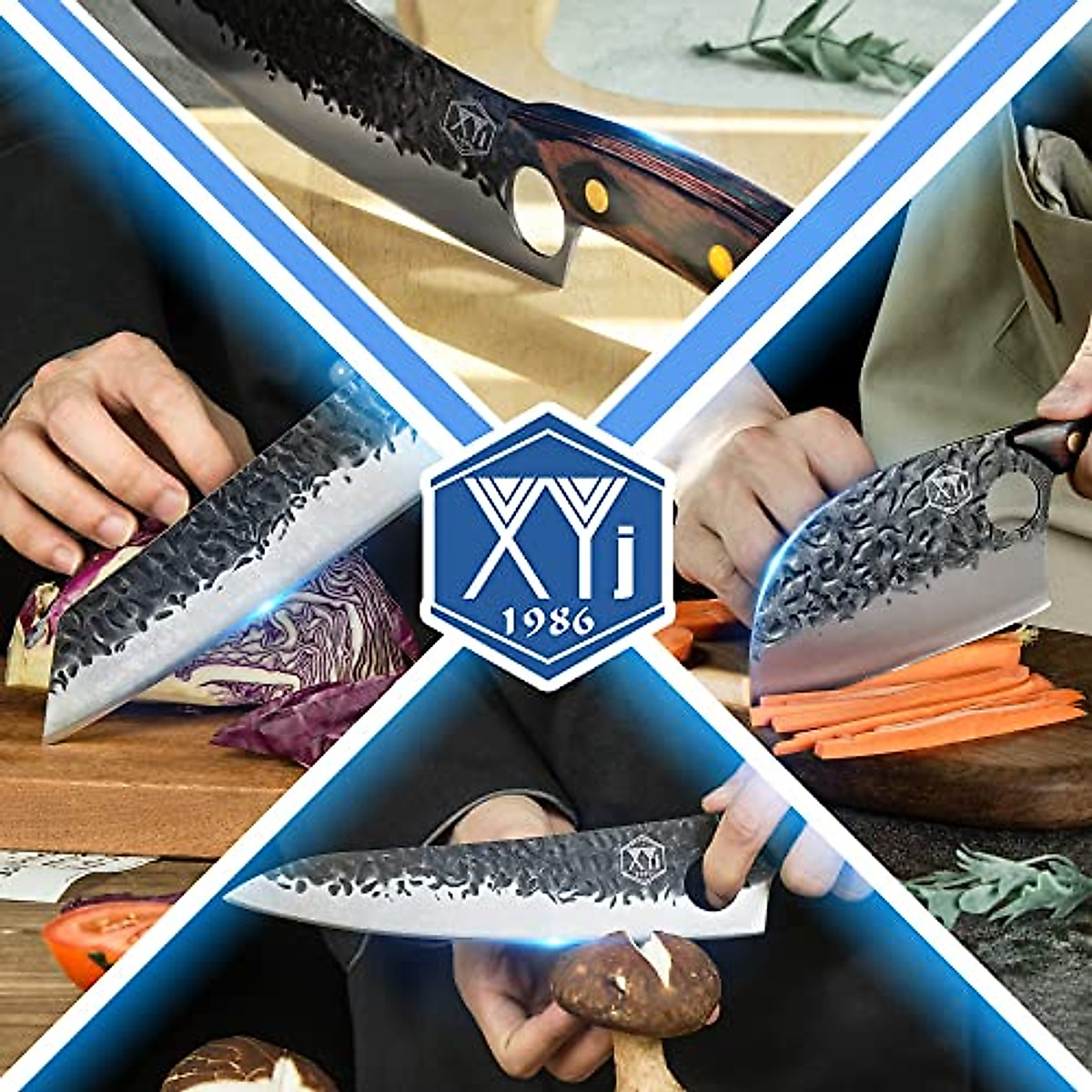 XYJ Professional Chef Knife Set with Bag Japanese Kitchen Knives Serbian Meat Cleaver for Camping Outdoor