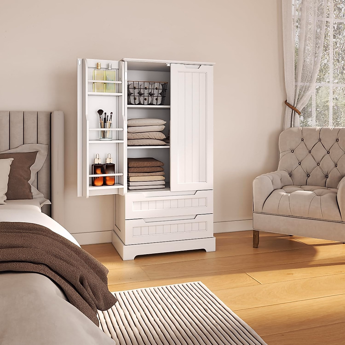 Gizoon 47" Kitchen Pantry Storage Cabinet with Drawers Freestanding Bathroom Storage Cabinets with Doors and Shelves, Small Food Pantry Cabinet for Dining Room Craft Room, White