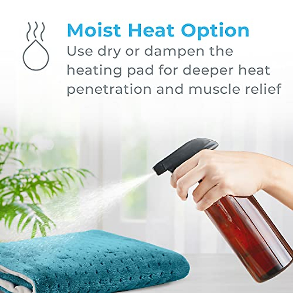 Pure Enrichment® PureRelief™ XL Heating Pad - LCD Controller with 6 InstaHeat Settings for Cramps, Back, Neck, & Shoulder Pain Relief, Moist Heat Option, Machine Washable, 12" x 24" Storage Bag (Blue)