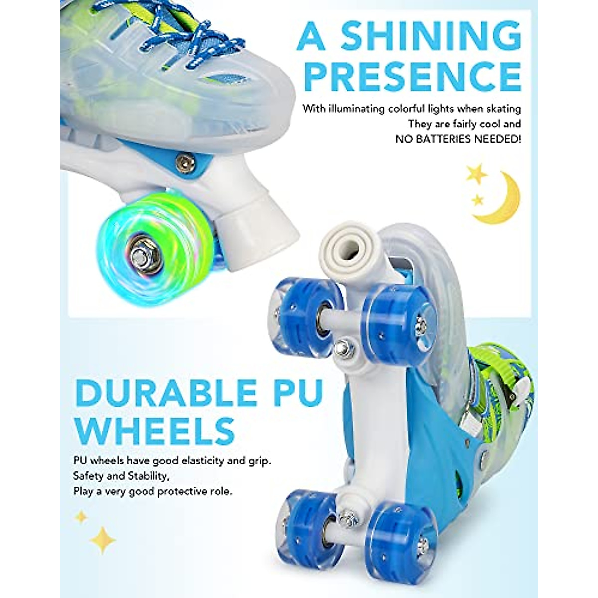 M-GRO Adjustable Skates for Kids, 8-Wheeled Skates for Kids,rollerskates Girl and Boys，Adjustable Size Suitable for Indoor and Outdoor use