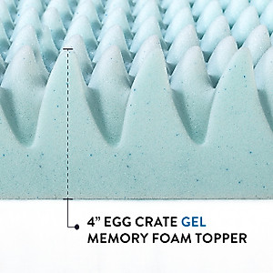 Best Price Mattress 4 Inch Egg Crate Memory Foam Mattress Topper with Cooling Gel Infusion, CertiPUR-US Certified, Short Queen Light Blue