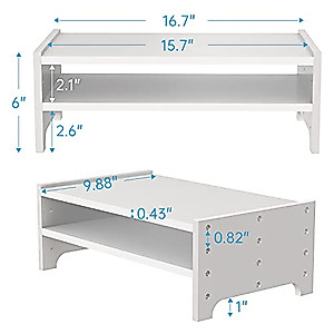 Monitor Stand Riser with Storage Organizer Bamboo 3-Height Adjustment 16.7 inch Desktop Monitor Stand for Office and Home Use (White)