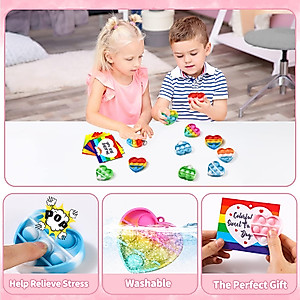 Valentines Day Gifts for Kids Classroom Prizes- 30 Pack Heart Sensory Pop Toys with Valentines Cards for Kids School, Bulk Fidget Toys Party Favors Goodie Bag Stuffer Pinata Fillers Set for Girls Boys
