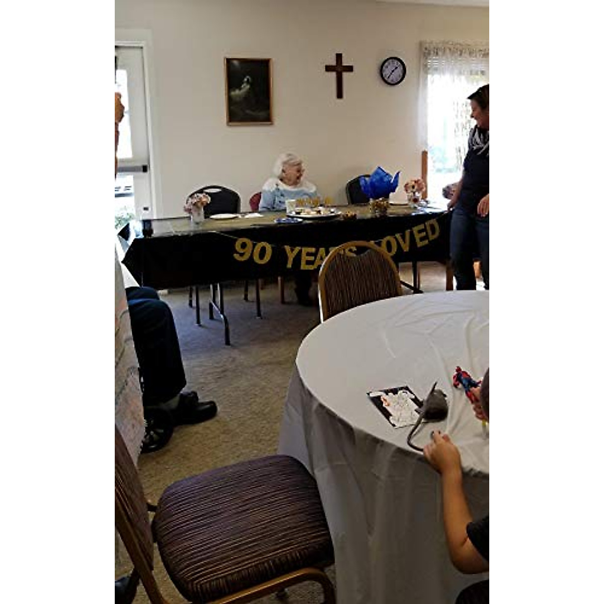 Qibote Gold Glitter 90 Years Loved Banner for 90th Birthday, 90 Wedding Anniversary Party Decorations