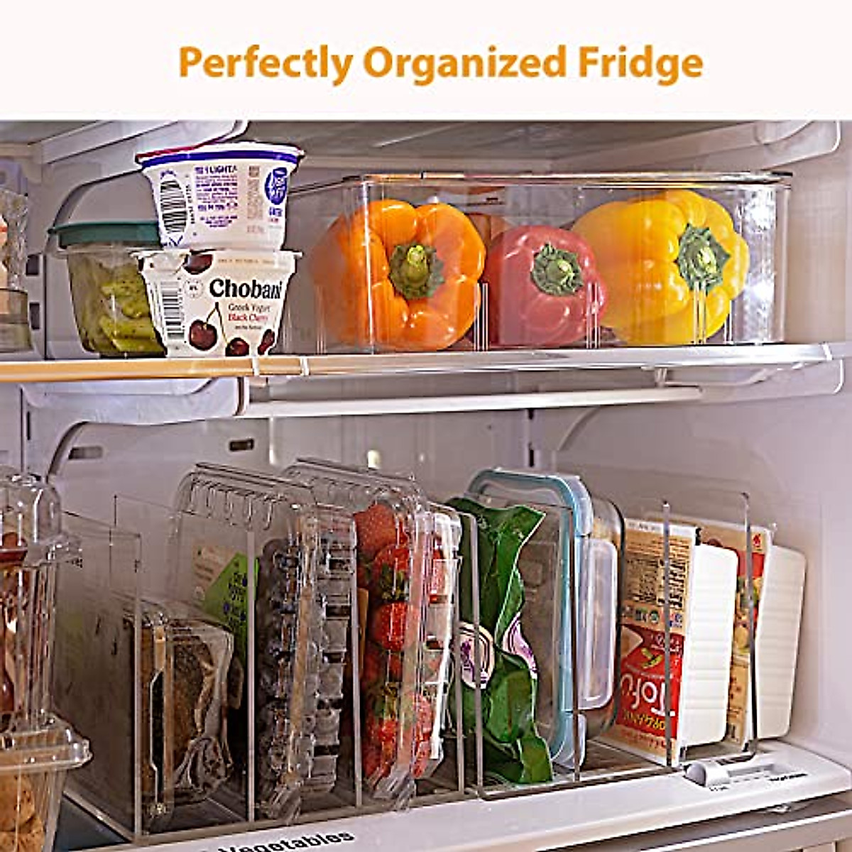 smartified Fridge Acrylic Organizer with Vertical Dividers to Store Fruit Clamshells, Deli, Trays, Books & Wallets - Kitchen Refrigerator Desk, 1 Pc