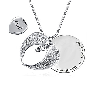 PREKIAR Angel Wing Urn Necklace for Ashes, Heart Cremation Memorial Keepsake Pendant Necklace Jewelry with Fill Kit and Gift Box (Dad)