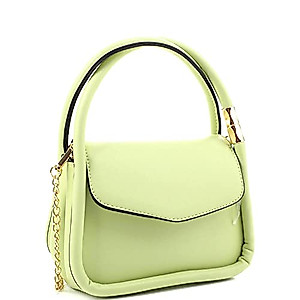 Womens Girls Small Vegan Leather Top-Handle Satchel Clutch Purse Crossbody Bag (Double Handle Satchel - Lime)