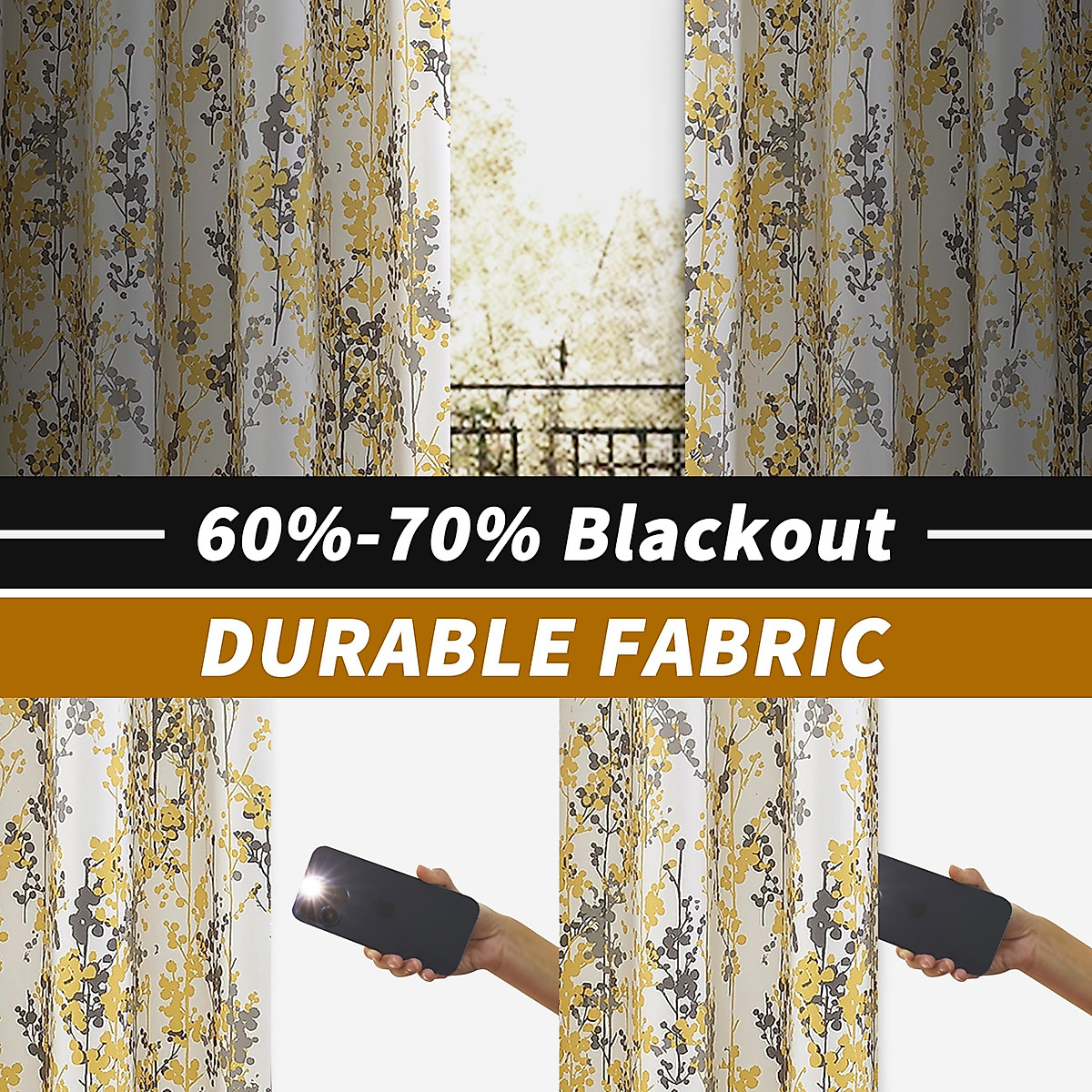 DriftAway Abstract Floral Yellow Curtains for Living Room Bedroom Ink and Ivy 84 Inches Long Botanical Room Darkening Window Drapes Grommet Top 2 Panels