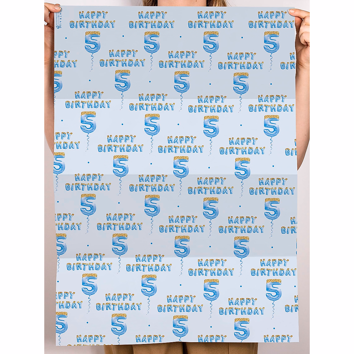 CENTRAL 23 Blue Wrapping Paper for Boys - Age Five - 6 Sheets Birthday Gift Wrap - Happy 5th Birthday Wrapping Paper - Comes With Stickers - Recyclable