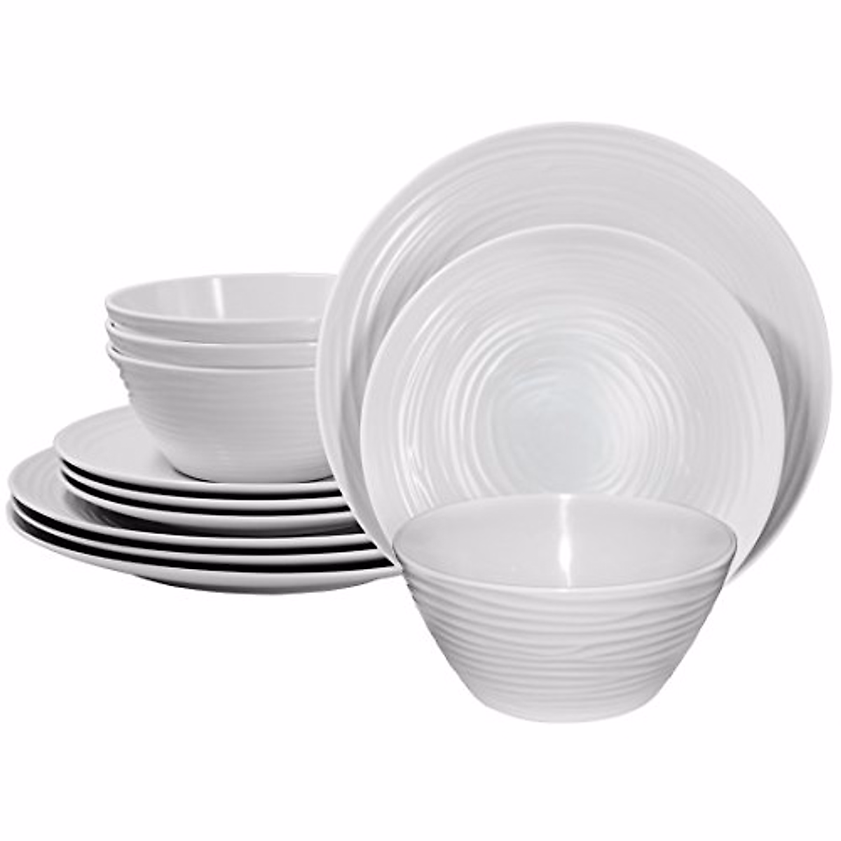 Parhoma White Melamine Plastic Home Dinnerware Set, 12-Piece Service for 4