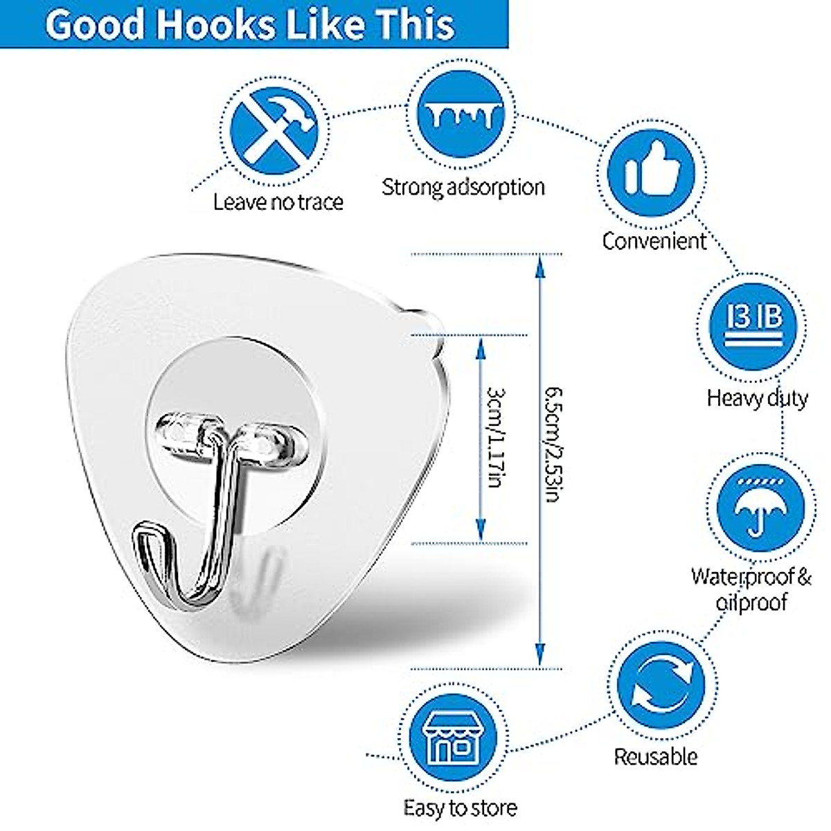 ASOFFI 37 Pack Triangular Self Adhesive Hooks, Waterproof and Oil Proof Seamless Utility Wall Hooks for Home Kitchen Bathroom Chistmas Wreath Light Hanger (37)