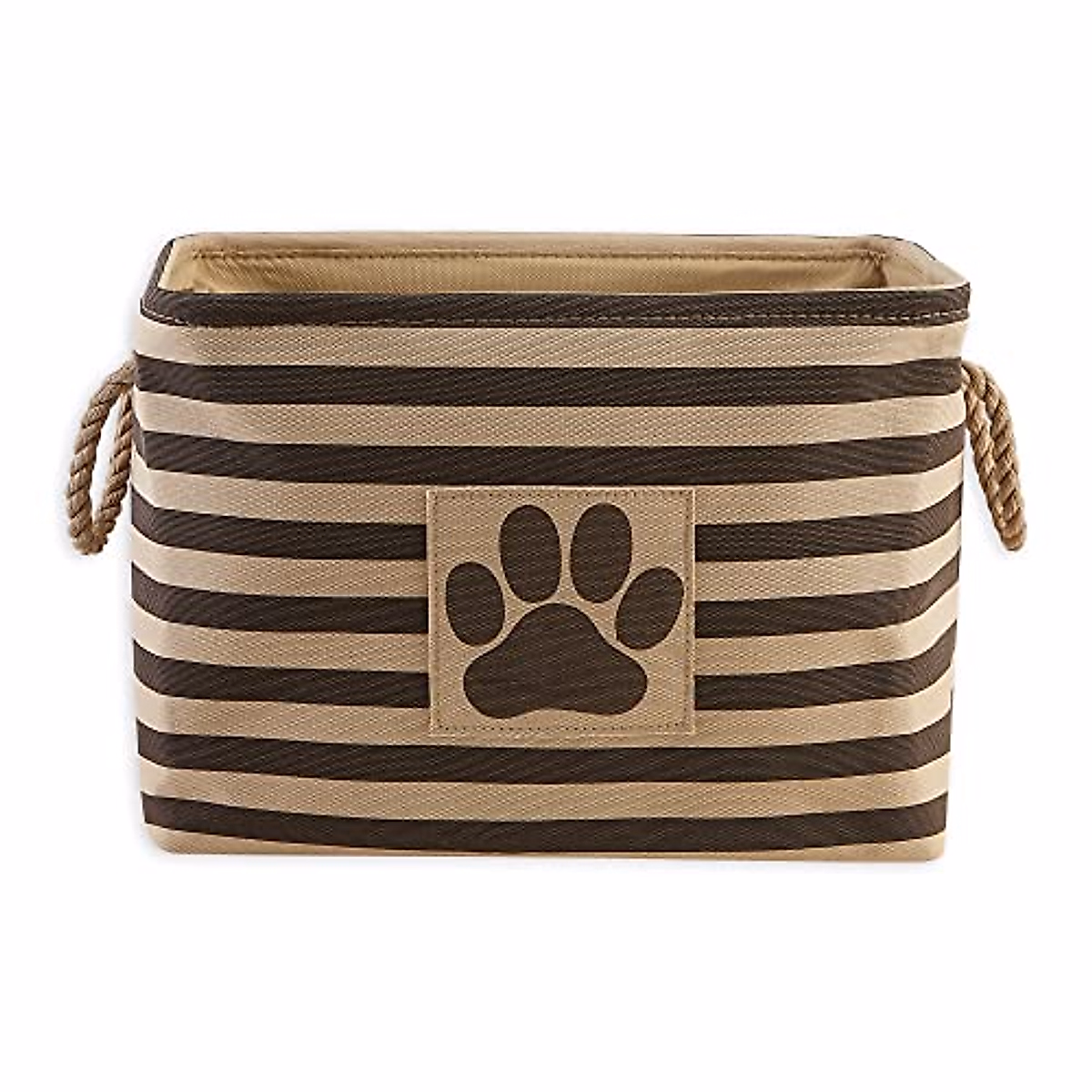 Bone Dry Pet Storage Collection Striped Paw Patch Bin, Medium Rectangle, Brown