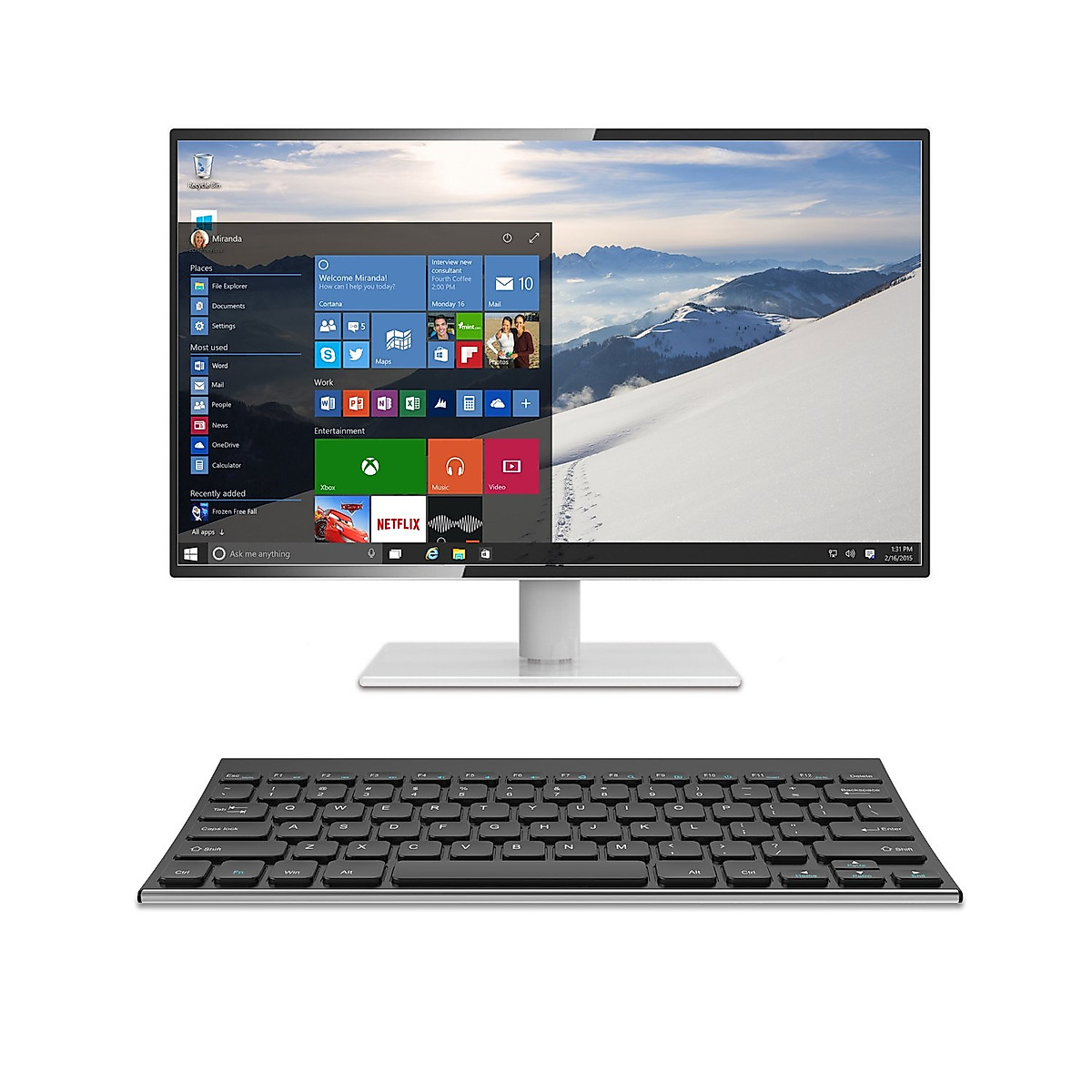 Arteck 2.4G Wireless Keyboard Stainless Steel Ultra Slim Keyboard for Computer/Desktop/PC/Laptop/Surface/Smart TV and Windows 11/10 / 8/7 / Vista/XP Built in Rechargeable Battery