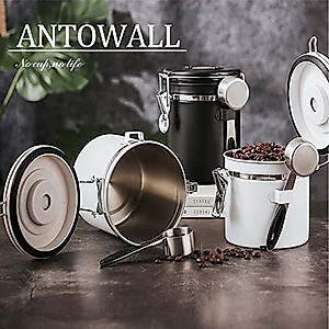 ANTOWALL Coffee Containers Stainless Steel 1.8L Coffee Jar Canister Airtight Storage Coffee Tank With Scoop & Date Tracker For Coffee Bean, Tea, Sugar, Flour (Black)