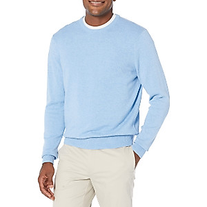 Amazon Essentials Men's Crewneck Sweater, 100% Cotton, Light Blue Heather, Medium, Big & Tall Options Available