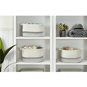 DECOMOMO Woven Baskets for Storage | Large Decorative Cotton Rope Basket for Organizing Baby Toy Book Nursery Kids Laundry Organizer 15" x 11" x 10" (Grey, Large – Set of 3)