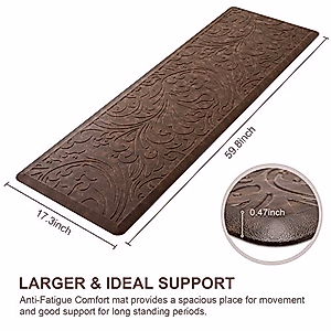 KMAT Kitchen Mat Cushioned Anti-Fatigue Floor Mat Waterproof Non-Slip Standing Mat Ergonomic Comfort Floor Mat Rug for Home,Office,Sink,Laundry,Desk 17.3" (W) x 60"(L),Brown
