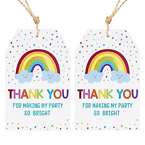 Anwyll Thank You Party Favors Tags,Thank You Gift Tags with String,50 Pcs Rainbow Thank You Tags,Thank You for Making My Party so Bright Tags for Birthday Party Wedding Baby Shower Thanksgiving Favors