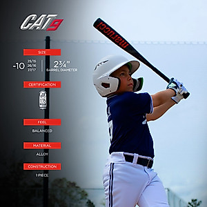 Marucci CAT9 -10 USSSA Junior Big Barrel Youth Metal Baseball Bat, 2 3/4" Barrel, 25"/ 15 oz
