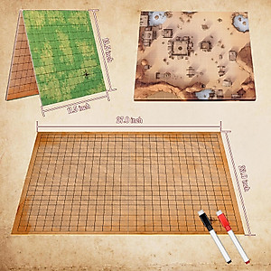CZYY DND Foldable Mat Dry Erase TTRPG Map Grassland & Desert Two-Sided Cardboard Terrain 27x23 Inches with Square Grid - Portable, Reusable Game Board for D&D, Pathfinder and Tabletop RPGs (Style A)