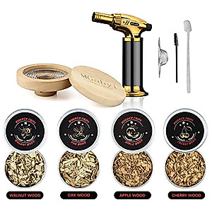 MGahyi Cocktail Smoker Kit with Torch(Without Butane) 4 Flavors Wood Chips for Drink Smoker,Old Fashioned Smoker Kit for Bourbon/Whiskey,Ideal Gifts for Men,Dad,Husband，Valentine's Day Gift (B)