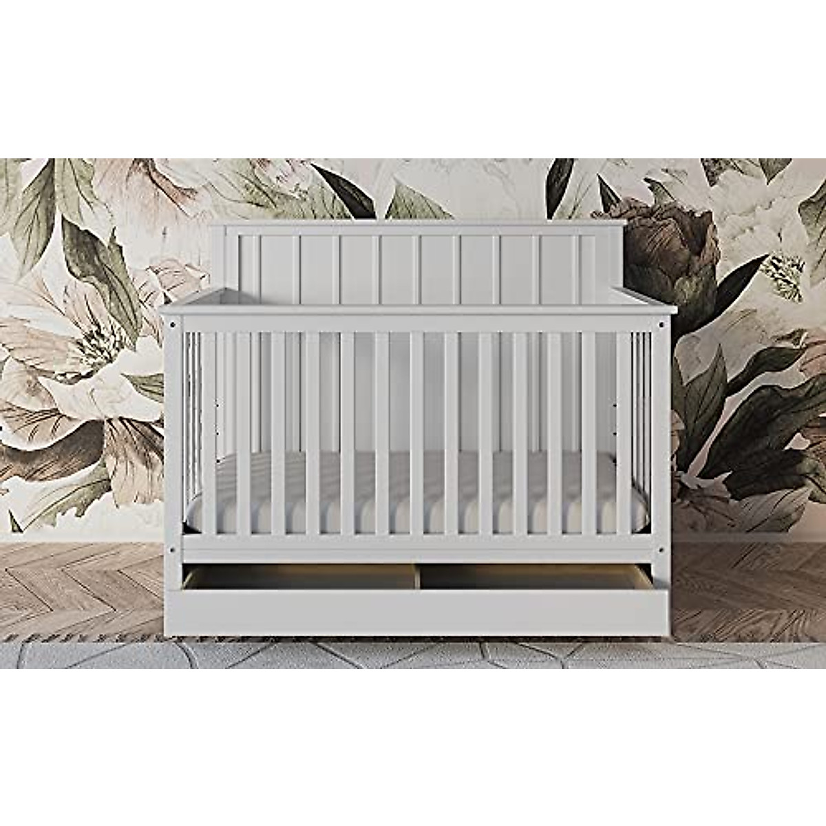 STORKCRAFT Forrest 5-in-1 Convertible Crib with Drawer (White) – GREENGUARD Gold Certified, Crib with Drawer Combo, Full-Size Nursery Storage Drawer, Converts to Toddler Bed, Daybed and Full-Size Bed