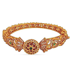 TARINIKA Antique Gold Plated Sarang Bangles with Floral Design(set of 2) - Indian Bangles for Women Perfect for Ethnic Occasions | Vadhandhi | Traditional Indian Bangles For Women | 1 Year Warranty*