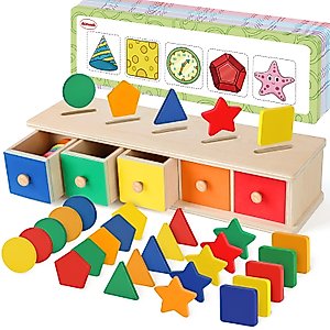 Aizweb Color Shape Sorting Toy for Toddler 1-3 Year Old, Wooden Montessori Toy Shape Sorter Color Matching Box Game, Preschool Early Educational Learning Sensory Toy for Baby Boy Girl 1 2 3 Year Old