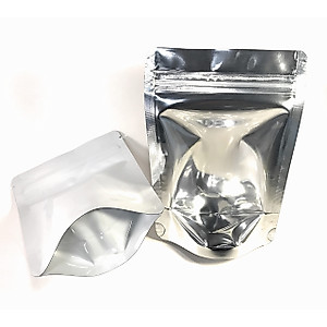 Smell Proof 4 Mil Mylar Food Storage Bags (50 Pack) Clear Front Heavy Duty Zip Seal 4.5x6.5x1.5 / 6x9x3 Inch Stand Up Leak Proof Food Grade Foil Pouch. Heat Sealable with Iron. ROYPACK (Medium)