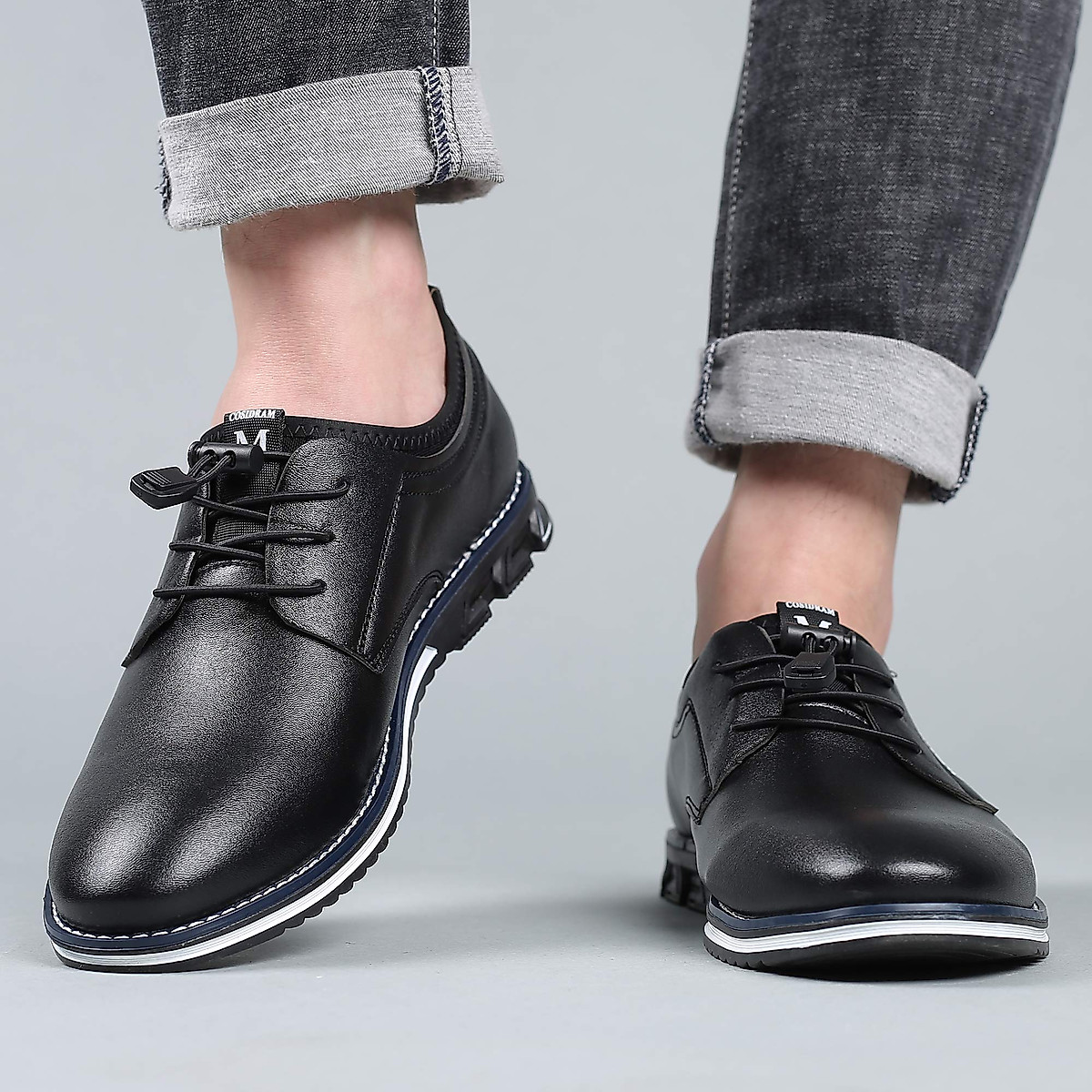 COSIDRAM Mens Casual Leather Shoes Business Slip-on Shoes Comfort Fashion Office Shoes for Male Black 10.5