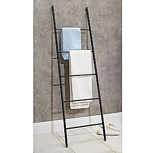 mDesign Metal Leaning Towel Ladder for Bathroom - Decorative, Modern Bath Towel Ladder Rack - Standing Display Holder for Bathroom Towels - Bathroom Wall Ladder Rack - Omni Collection - Matte Black