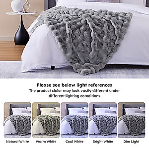 CozyBloom Luxury Soft FauxFur Throw Blanket for Couch,Decorative Cozy Plush Long Shaggy Fluffy Blanket,Grey Solid Comfy Fleece Furry Blanket,Reversible Puffy Thick Warm Blanket,50''X60''(JF003)