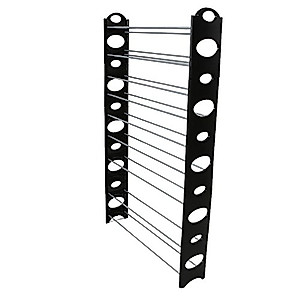Crazyworld 10 Tier Stainless Steel Shoe Rack / Ribbon Storage Stackable Shelves, Holds 50 Pairs Of Shoes,60.6" x 38.2" x 7.5" ,Black & Silver