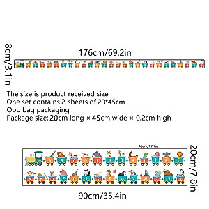 Colorful Alphabet Wall Decals Removable Animal ABC Educational Wall Stickers Cartoon Train Straight Line Stickers Cute Animals 26 Letter Wall Stickers Creative Decorative Children's Room Preschool Wall Stickers