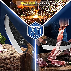 XYJ FULL TANG 6 Inch Stainless Steel Boning Knife Chef Fishing Knives Carry Leather Sheath Outdoor Cooking Knives Meat Butcher Knife For Camping Kitchen or Outdoor BBQ