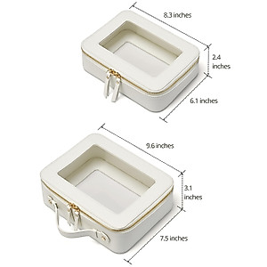 Popvibe Clear Makeup Case Set White Toiletry Bag Travel Large Clear Cosmetic Bag with Zipper, Big Make Up Bag Organizer Women Traveling TSA Approved Transparent Bag Car for Essentials