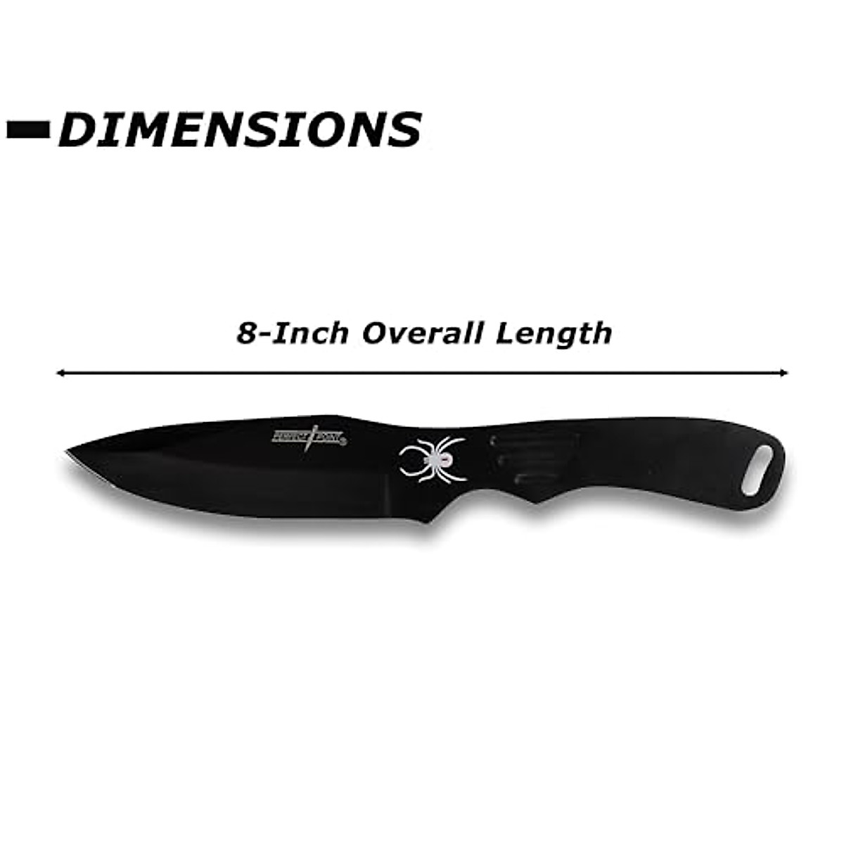 BladesUSA Perfect Point Throwing Knives – Set of 3 – Black Stainless Steel Blades and Handles w/ Spider Design, Nylon Sheath, Full Tang Construction, Well Balanced, Throwing Sport Knives – RC-1793B