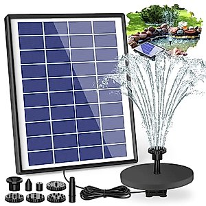 AISITIN 6.5W Solar Fountain Pump Built-in 1500mAh Battery, Solar Bird Bath Fountain with 6 Nozzles, Solar Floating Water Fountain Pump for Bird Bath, Fish Tank, Pond, Garden and Outdoor