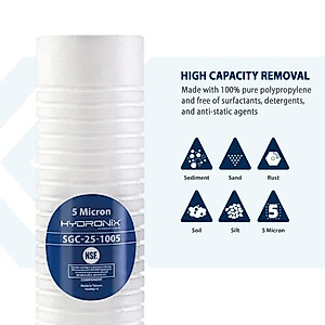SGC-25-1005 Sediment Filter Grooved Cartridge 2.5" x 10" 5 micron - Interchangeable with AP110 Model (6 Pack)