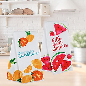 Kitchen Towels Lemon & Watermelon Home Collection 2Pcs Printed Summer Spring Absorbent Tropical Bar Dish Hand Decoration Bathroom Towel 15x25in Drying Soft Feel 100% Polyester Cooking Baking Gifts Set