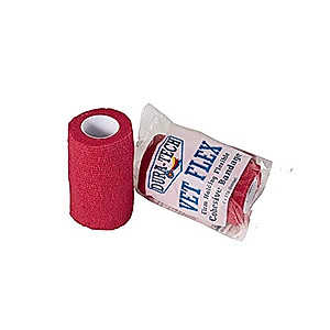 Dura-Tech Vet Flex Red Bandage First Aid Wrap | for Horses, Dogs and Others | Self-Adhesive Cohesive Tape | 4” Wide and 5 Yards of Length | Package of 18 Rolls