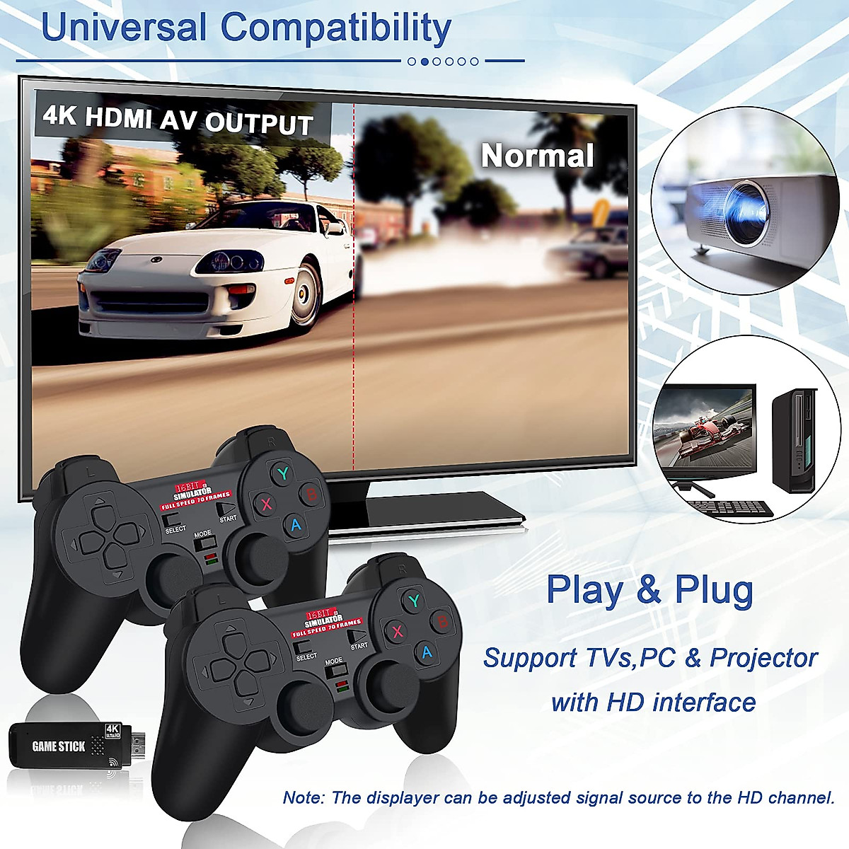 EASEGMER Retro Game Console Built-in 5,000 HDMI Video Games - 2.4G Wireless Video Handheld Games Controller with 32GB, 4K Game Stick Emulator Console Support 2 Players Games, Best Gift For Kids & Men