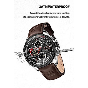 NAVIFORCE Men's Military Digital Watches Analog Quartz Waterproof Watch Sport Multifunctional Leather Wristwatch