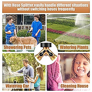 madeking water hose splitter 2 way heavy duty, brass 2 way hose splitter, Bolted & Threaded. garden hose splitter Easy Grip to 2 hose connector,Long Handles hose y valve,Outdoor Faucet splitter