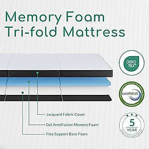 Airdown Tri-Fold Memory Foam Mattress, 5 inch Twin Folding Mattress with Washable Cover, Foldable Mattress Portable for RV Camping, Guest Mat, Easy Storage, 75"×38"×5"