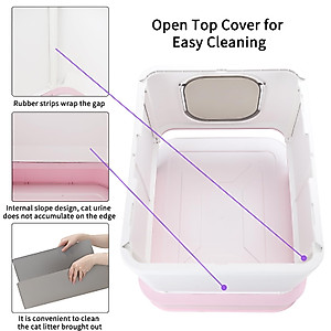 RIZZARI Millions Sold Wordwide Cat Litter Box, Large Top Entry Anti-Splashing Litter Box with Lid, Enclosed Plastic Cat Litter Box with Handy Litter Scoop, Drawer Type Cat Toilet (Pink)