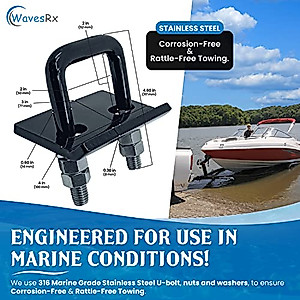 WavesRx Boat Trailer Hitch Tightener & Stabilizer | Stainless Steel Anti-Rattle Clamp for 2" Hitch Receivers | Marine Grade, Rust-Free, Long-Lasting U-Bolt for Safe Transportation of Your Watercraft